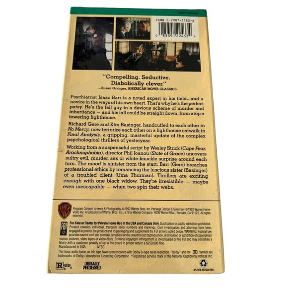 Media | Final Analysis Vhs 1992 Richard Gere Kim Basinger Brand New ...